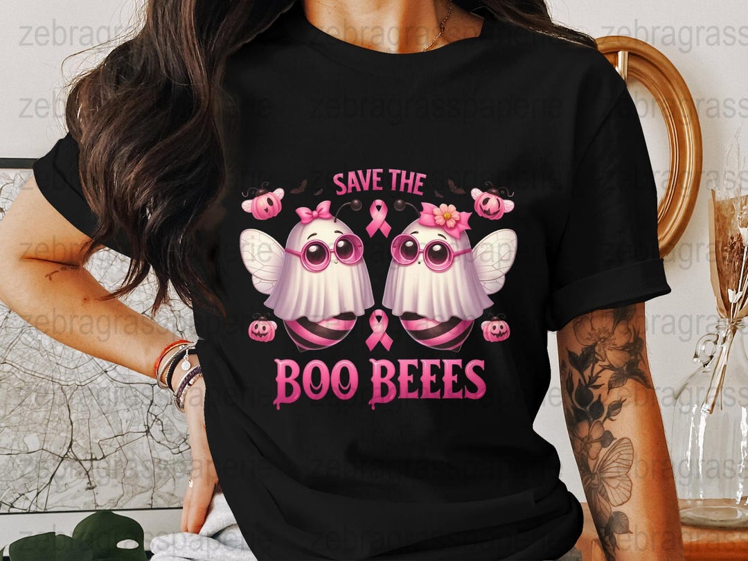 Save the Boo Bees, Breast Cancer Awareness Print, Cute Halloween Bee Art, Pink Ribbon Support ...