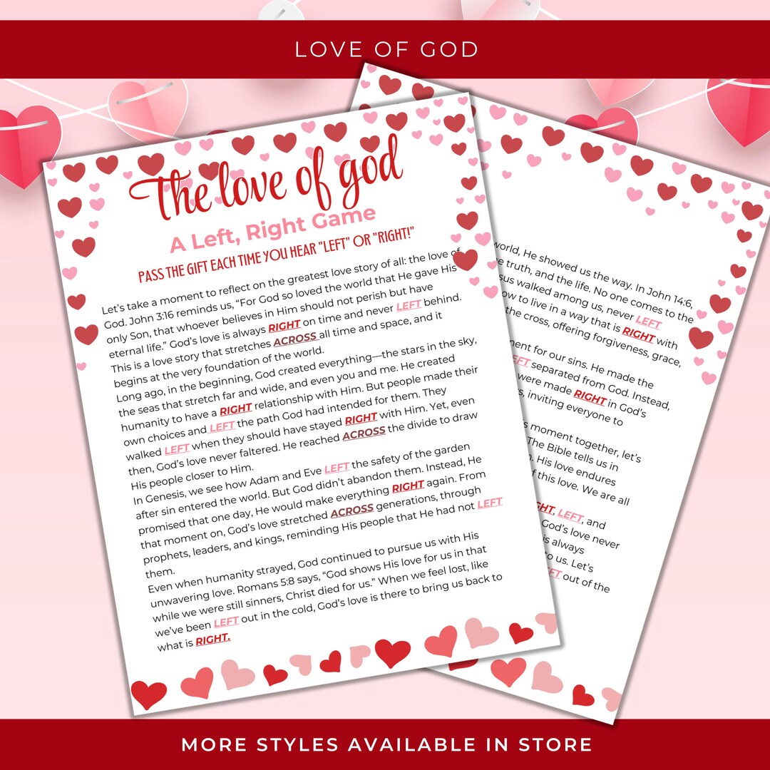 Valentines Day Pass the Gift Game, Love of God Left Right Game, Bible ...