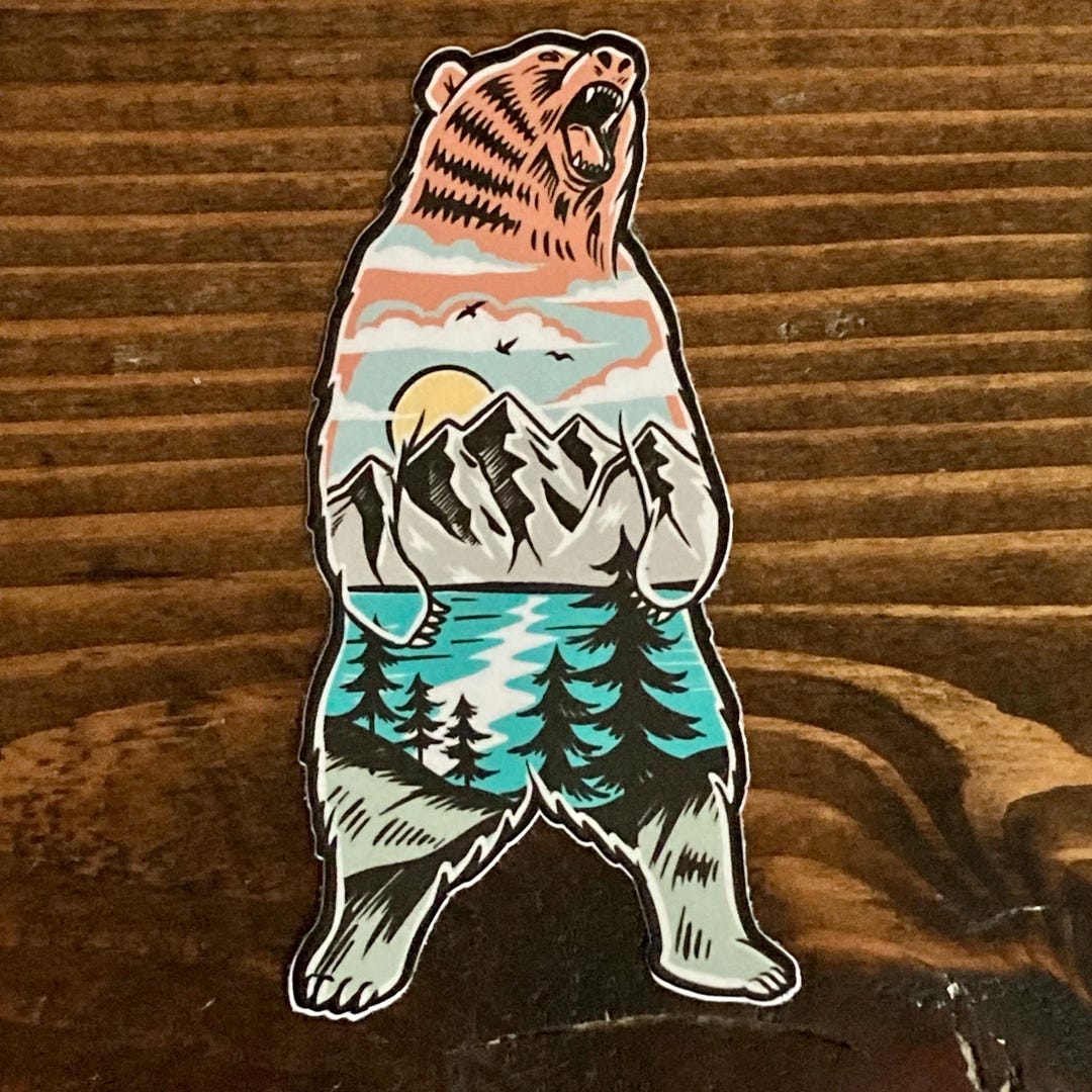 Bear Outdoors Sticker | Trees | Sunset | Bumper Sticker | Water Bottle ...