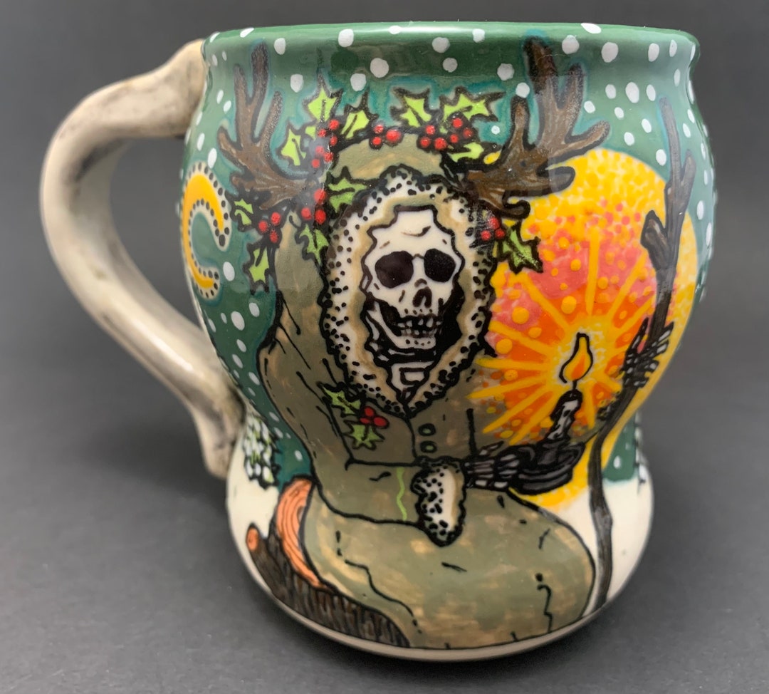 Festive Skeleton Mug Holiday Skull Mug Hand Thrown Stoneware Pottery by ...
