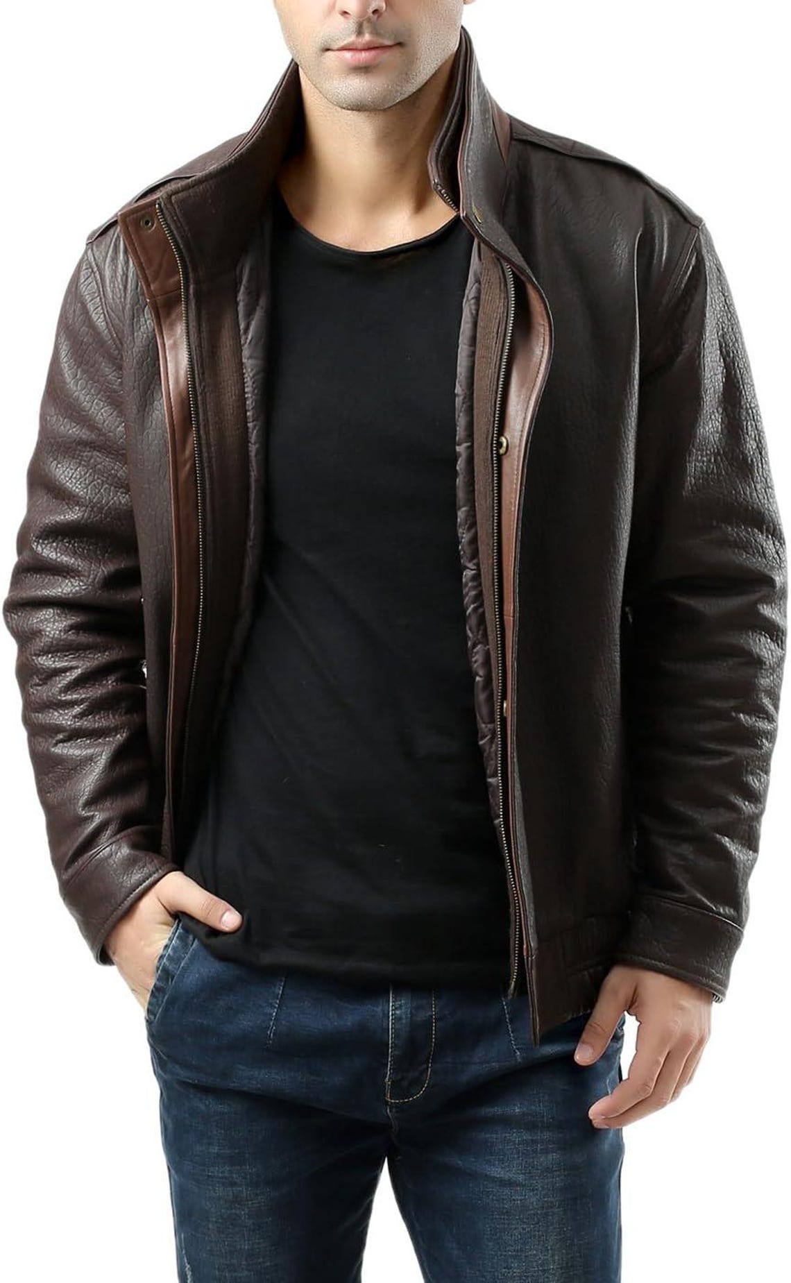 Men's Brown Leather Jacket, Lambskin Bomber Jacket, Biker Leather ...