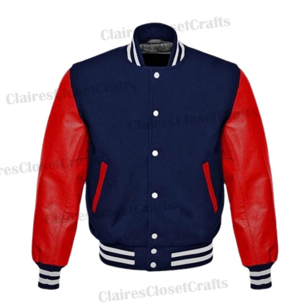 Men's Baseball Red and Blue Letterman Jacket Bomber Varsity Jacket ...