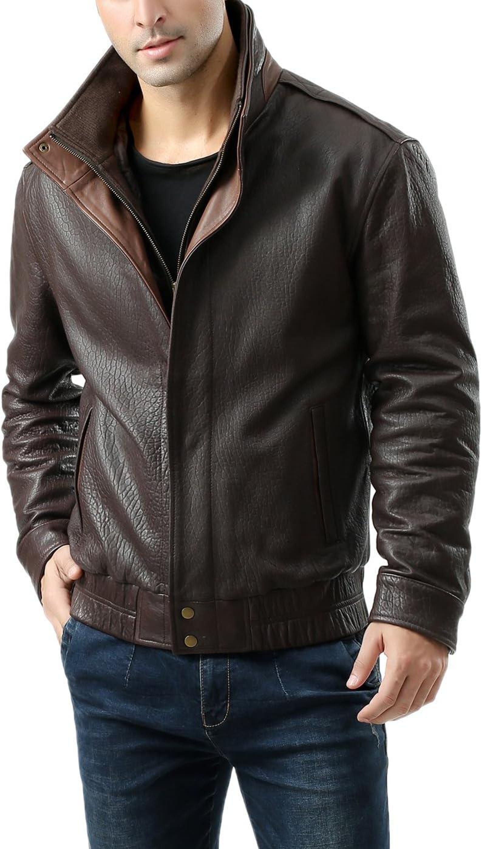 Men's Brown Leather Jacket, Lambskin Bomber Jacket, Biker Leather ...