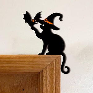 Black Cat Door Topper, Black Cat Door Corner Sign, Halloween Bat Door ...