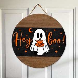 Hey Boo Door Hanger, Halloween Door Sign, Halloween Front Door Decor ...