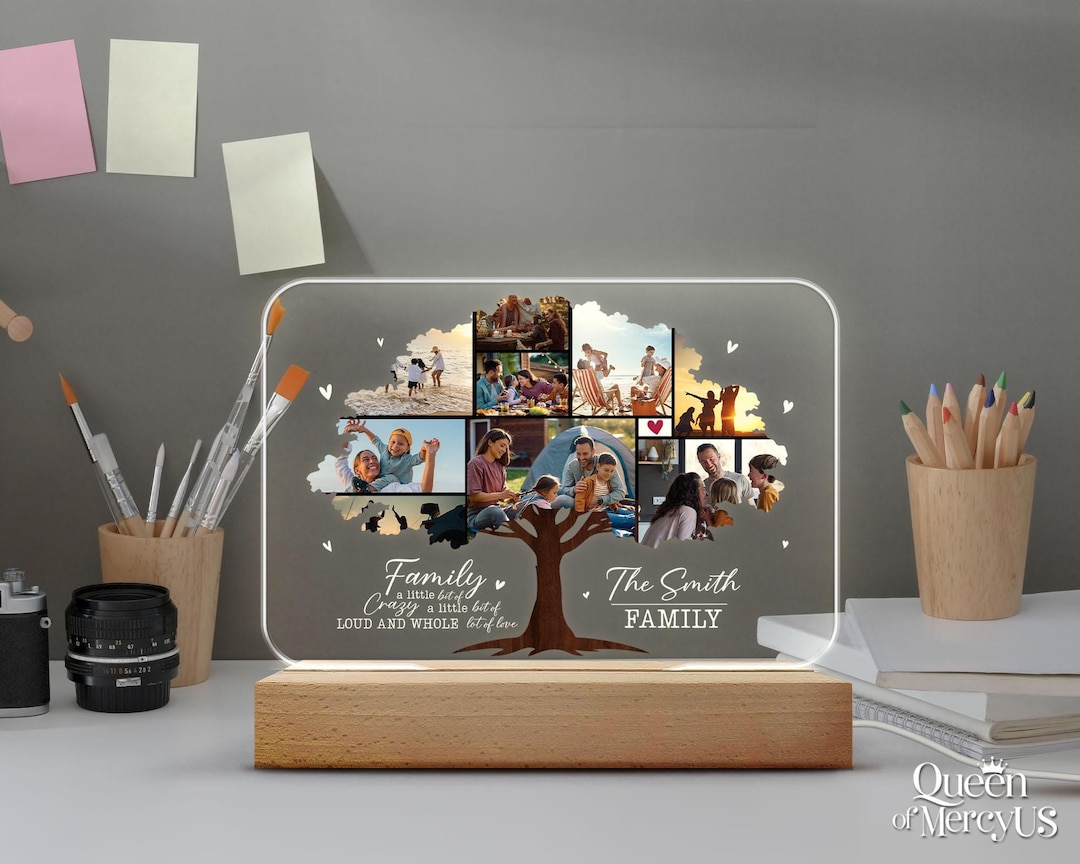 Personalized Family Photo Collage Night Light, Family Name Acrylic ...
