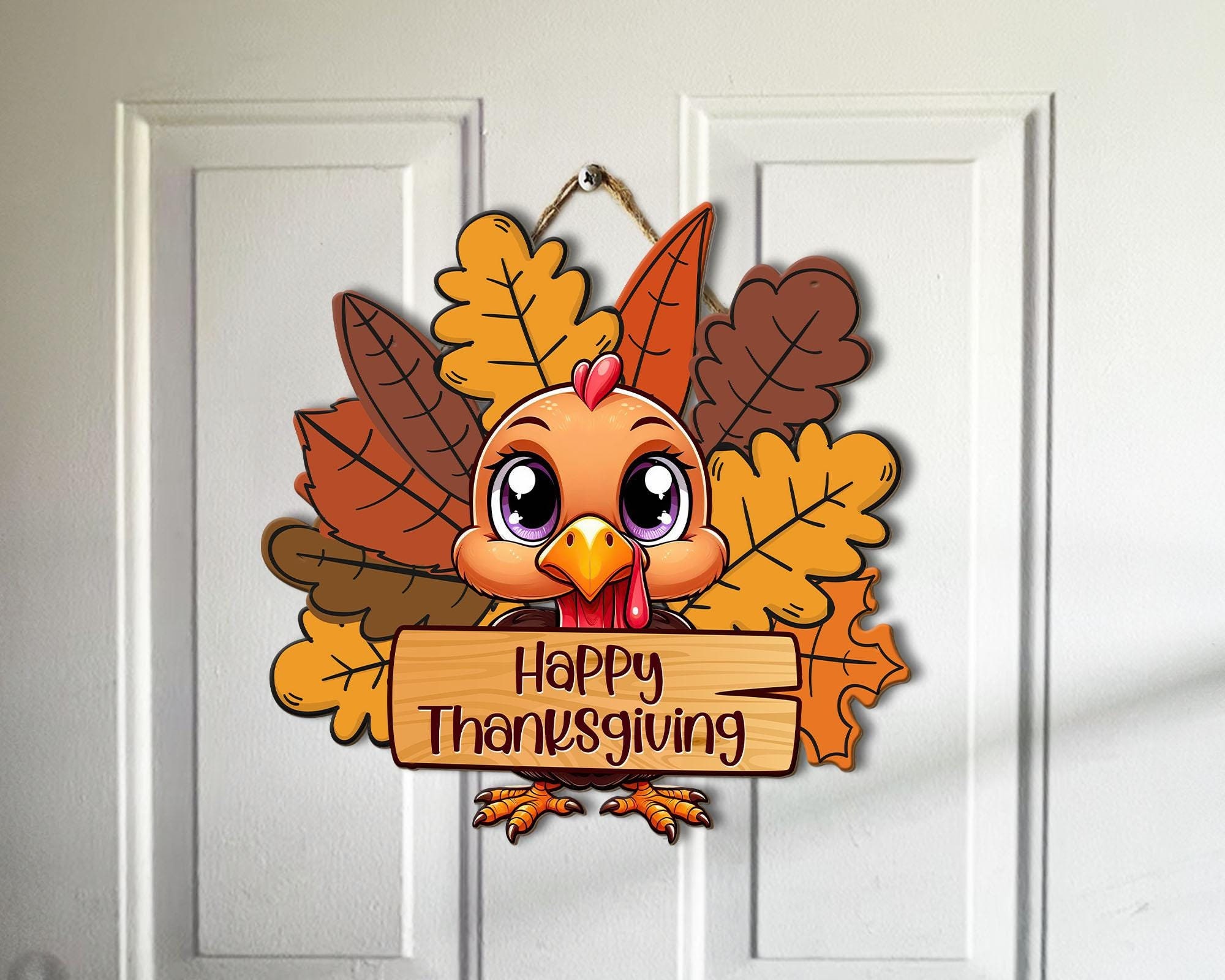 Happy Thanksgiving Door Hanger, Thanksgiving Door Sign, Cute Turkey ...
