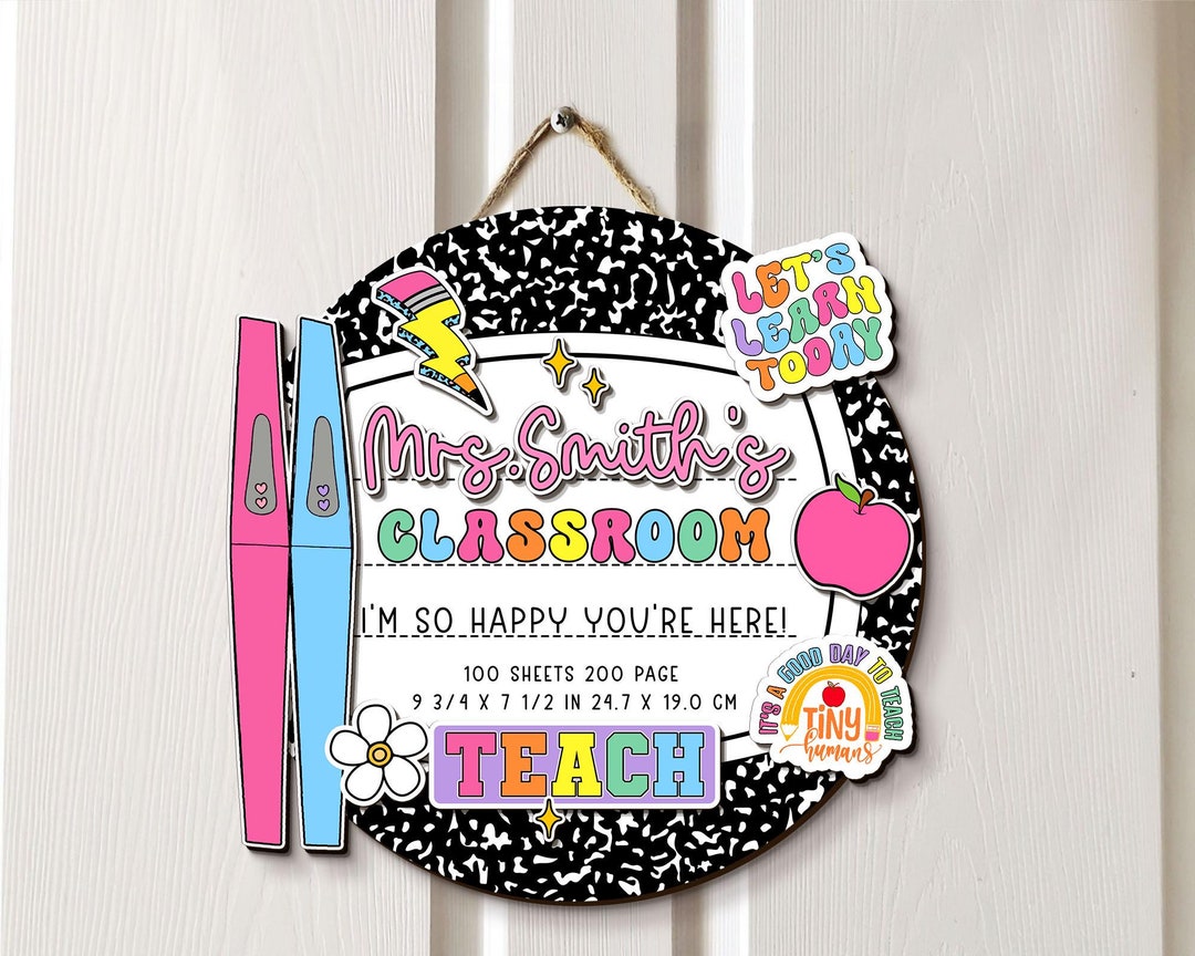 Personalized 3D Teacher Door Hanger, Custom Composition Notebook Door ...