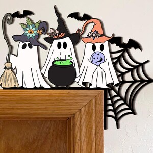 Halloween Ghost Witch Door Topper, Cute Ghost Door Corner Sign, Witch ...