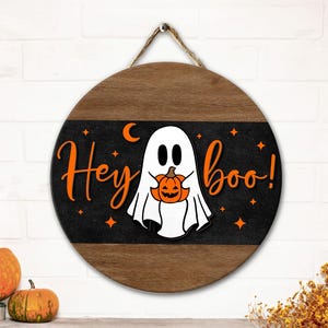 Hey Boo Door Hanger, Halloween Door Sign, Halloween Front Door Decor ...