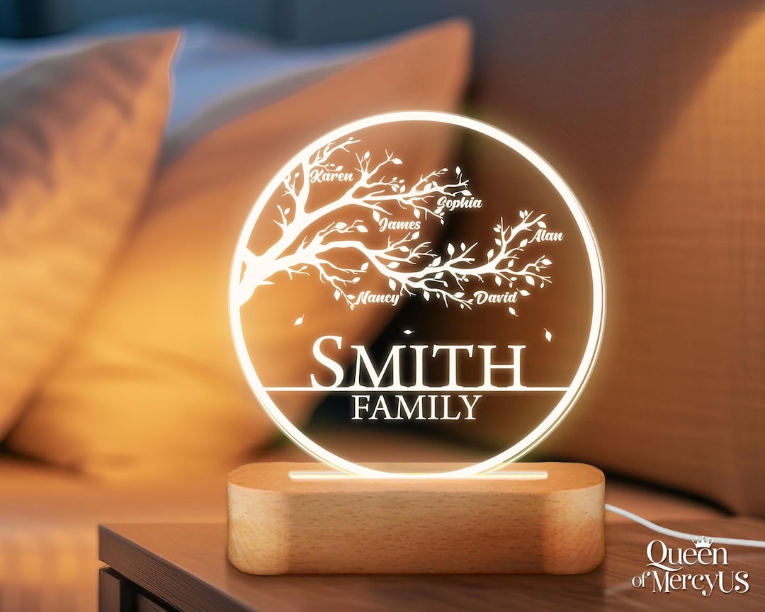 Custom Family Tree of Life Night Light, Personalized Family Names LED ...