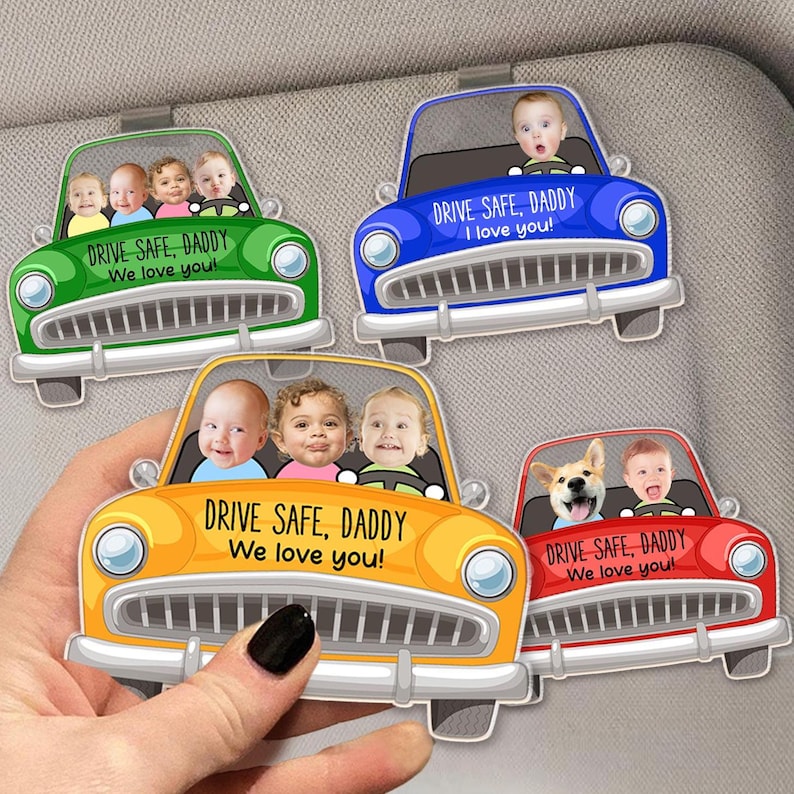 Drive Safe Daddy, Personalized Dad Car Visor Clip, Custom Photo Face ...