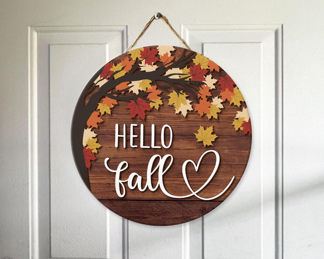 Hello Fall Door Sign, Autumn Door Hanger, Fall Welcome Sign, Autumn ...