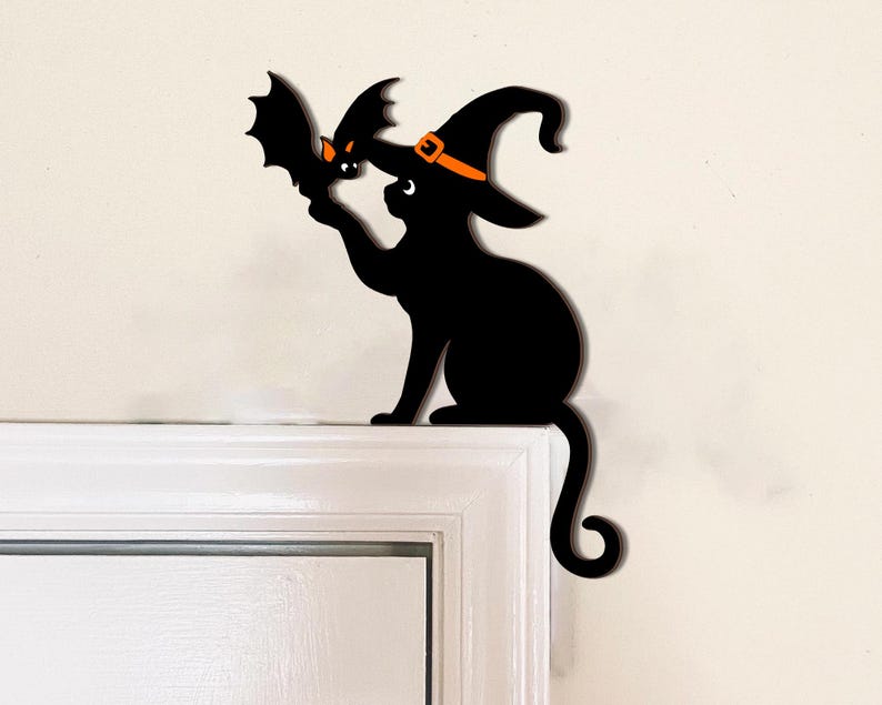 Black Cat Door Topper, Black Cat Door Corner Sign, Halloween Bat Door ...