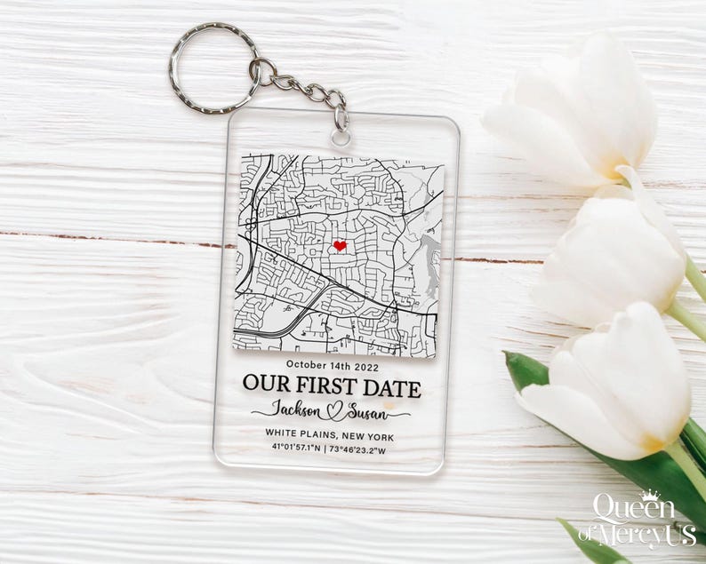 Our First Date Gift, Personalized Acrylic Map Keychain, Valentines Day ...