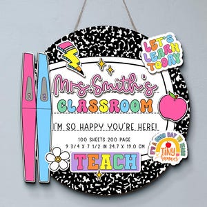 Personalized 3D Teacher Door Hanger, Custom Composition Notebook Door ...