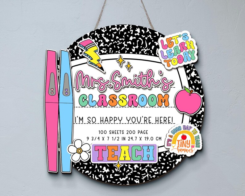 Personalized 3D Teacher Door Hanger, Custom Composition Notebook Door ...