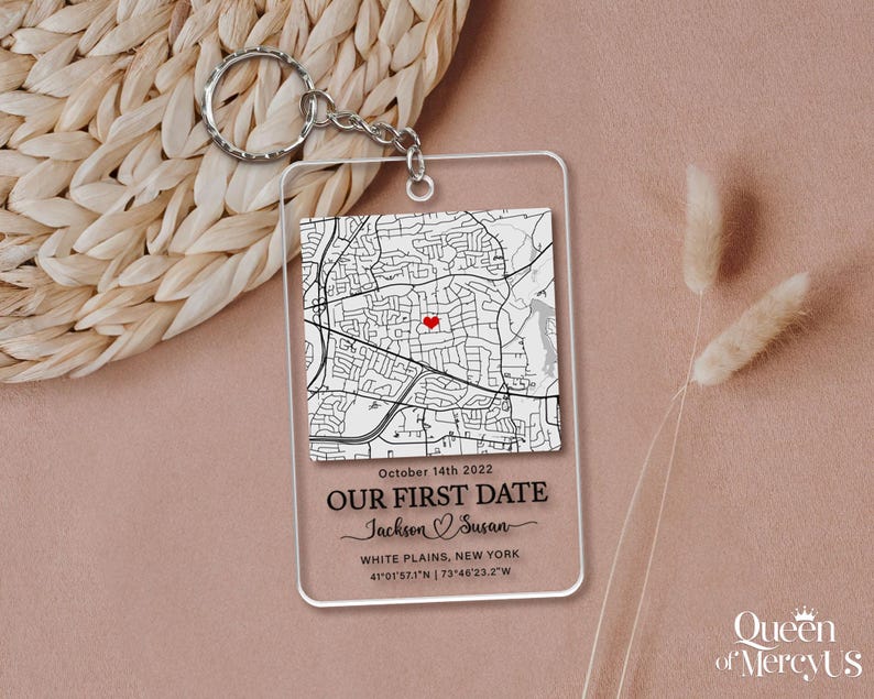 Our First Date Gift, Personalized Acrylic Map Keychain, Valentines Day ...