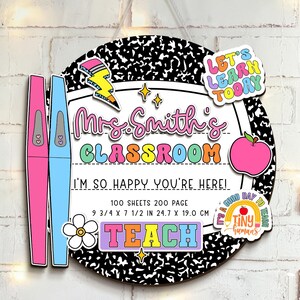 Personalized 3D Teacher Door Hanger, Custom Composition Notebook Door ...