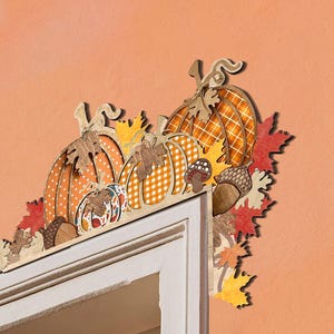 Fall Pumpkins Door Corner Decor, Wooden Autumn Pumpkin Door Topper ...