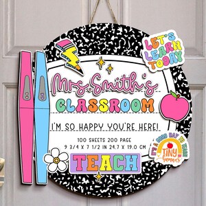 Personalized 3D Teacher Door Hanger, Custom Composition Notebook Door ...