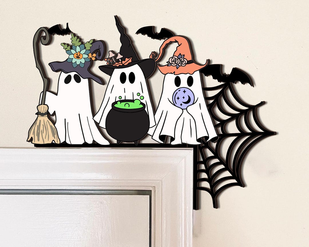 Halloween Ghost Witch Door Topper, Cute Ghost Door Corner Sign, Witch ...