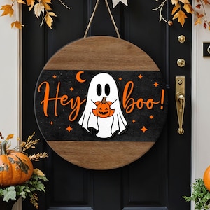 Hey Boo Door Hanger, Halloween Door Sign, Halloween Front Door Decor ...