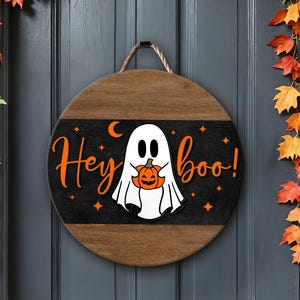 Hey Boo Door Hanger, Halloween Door Sign, Halloween Front Door Decor ...