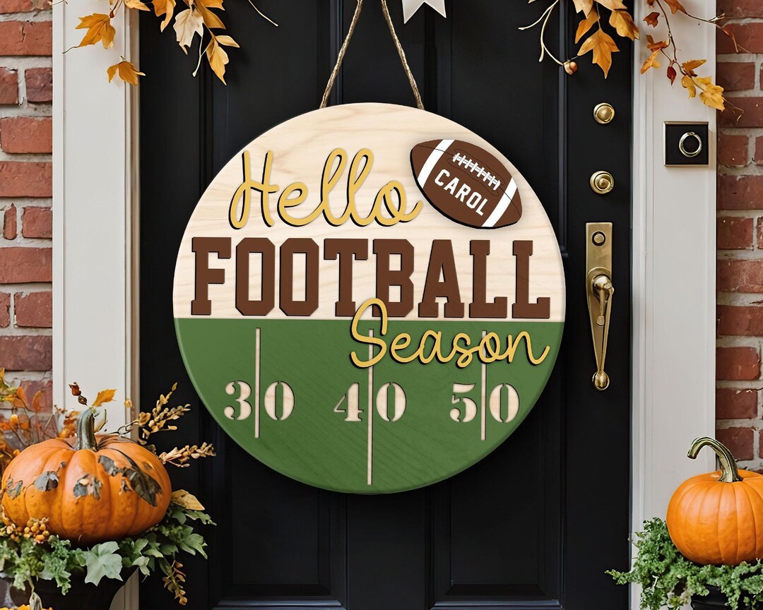 Hello Football Season Door Sign, Football Welcome Sign, Football Wreath ...