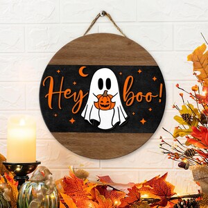 Hey Boo Door Hanger, Halloween Door Sign, Halloween Front Door Decor ...