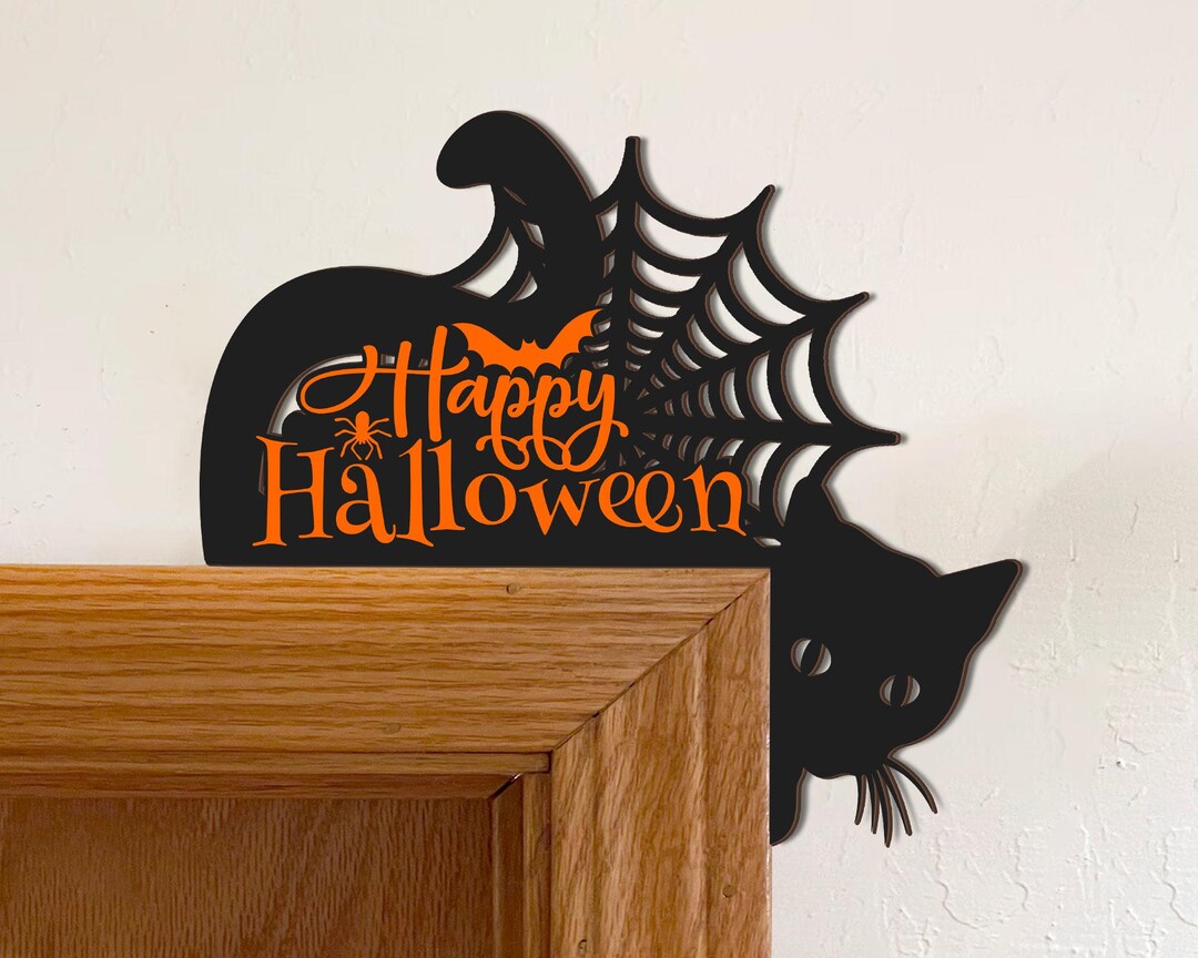 Happy Halloween Door Corner, Black Cat Halloween Door Corner, Halloween ...