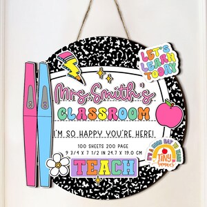 Personalized 3D Teacher Door Hanger, Custom Composition Notebook Door ...