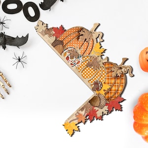 Fall Pumpkins Door Corner Decor, Wooden Autumn Pumpkin Door Topper ...