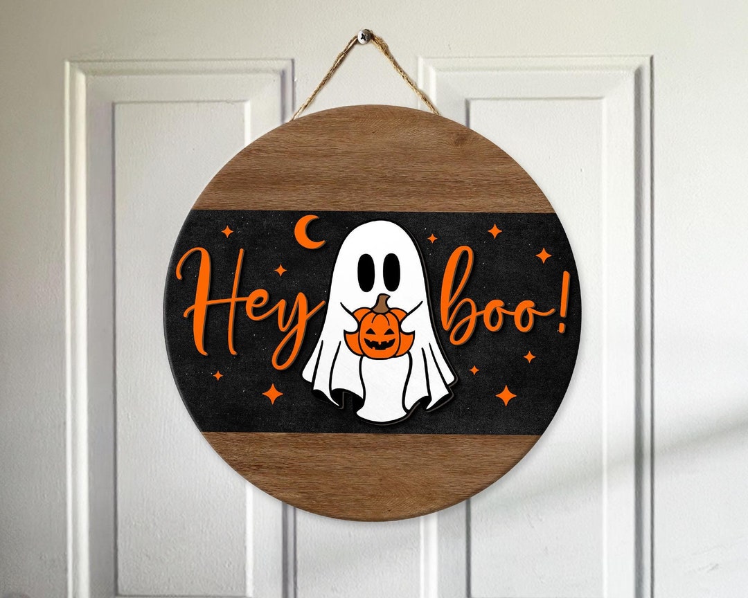Hey Boo Door Hanger, Halloween Door Sign, Halloween Front Door Decor ...
