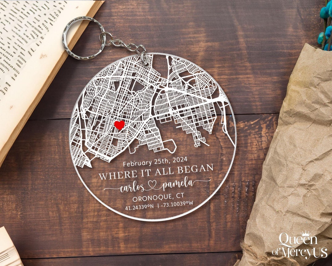 Custom Map Where It All Began Keychain, Personalized Map Keychain for ...