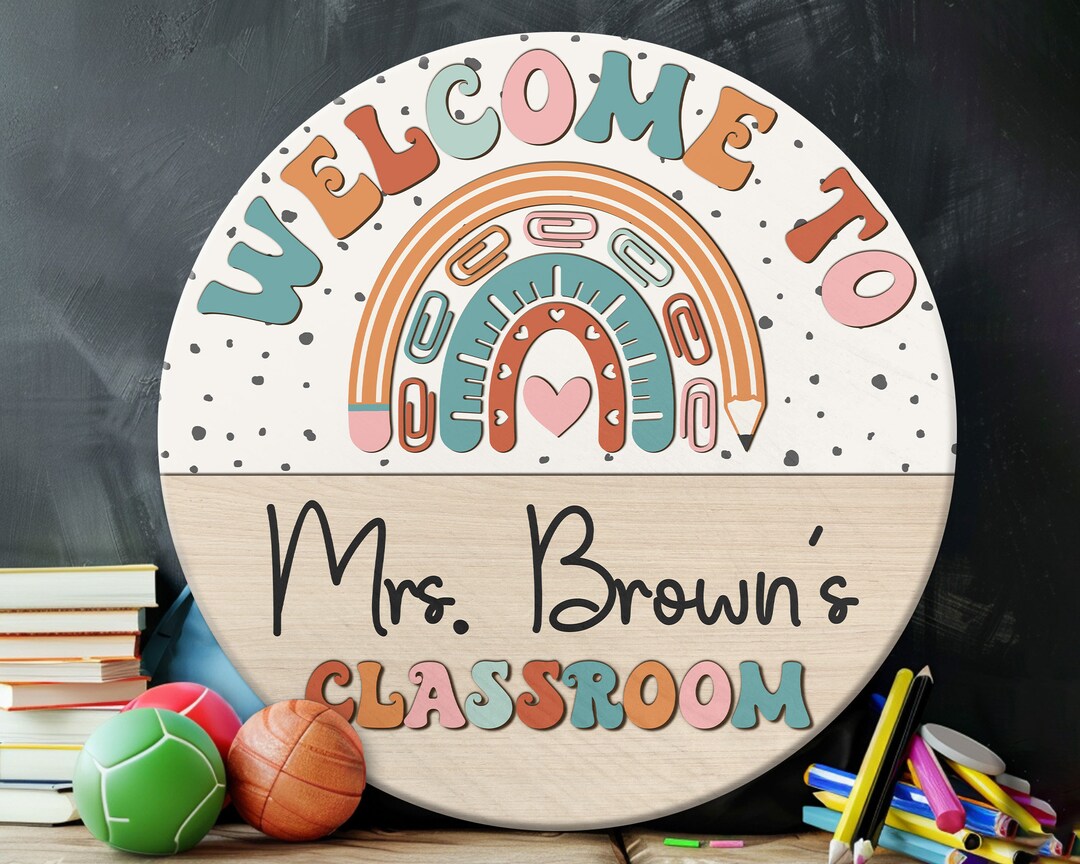 Personalized 3D Teacher Door Sign, Rainbow Teacher Door Hanger, Back to ...