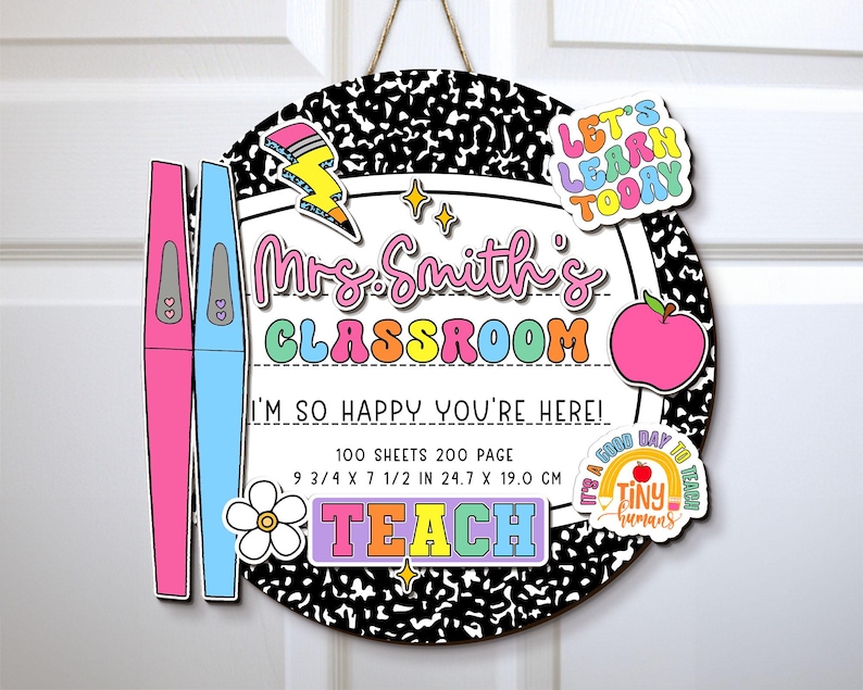 Personalized 3D Teacher Door Hanger, Custom Composition Notebook Door ...