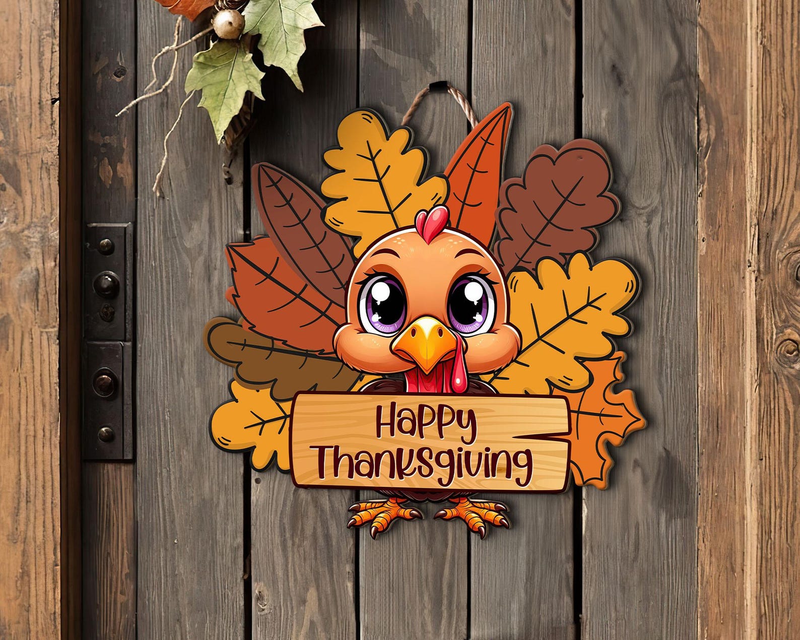 Happy Thanksgiving Door Hanger, Thanksgiving Door Sign, Cute Turkey ...