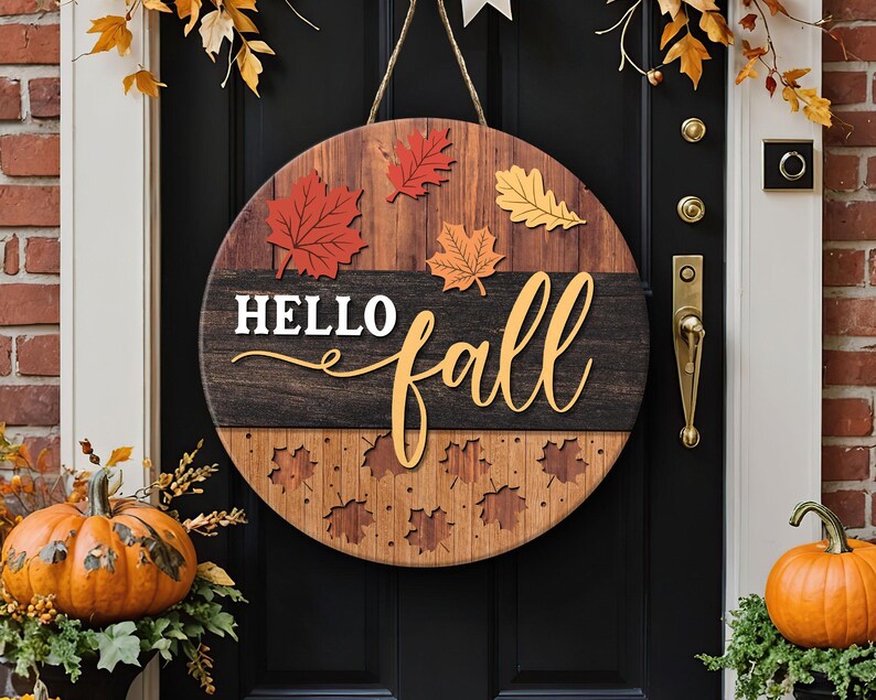 Hello Fall Welcome Sign, Fall 3D Door Hanger, Hello Pumpkin Welcome ...