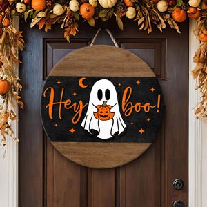 Hey Boo Door Hanger, Halloween Door Sign, Halloween Front Door Decor ...