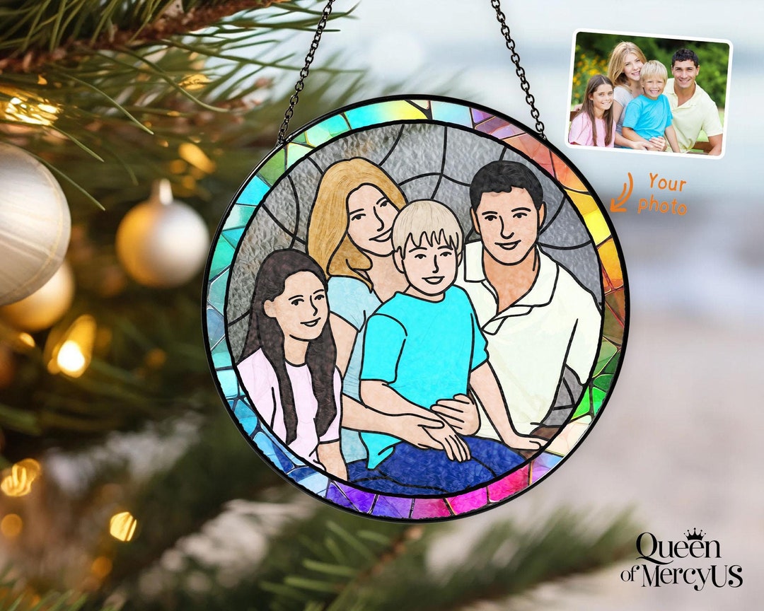 Personalized Family Photo Window Stained Glass, Custom Family Portrait ...