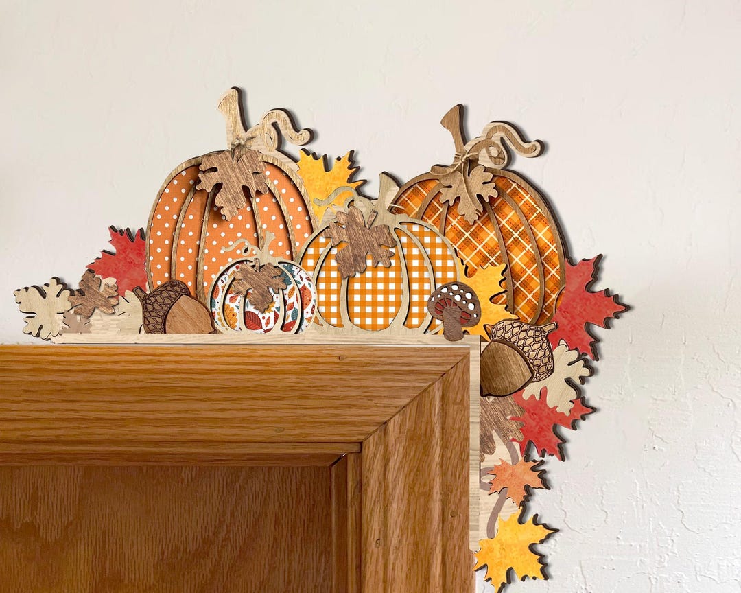 Fall Pumpkins Door Corner Decor, Wooden Autumn Pumpkin Door Topper ...