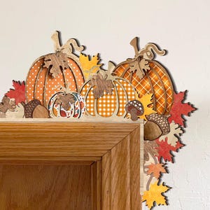 Fall Pumpkins Door Corner Decor, Wooden Autumn Pumpkin Door Topper ...