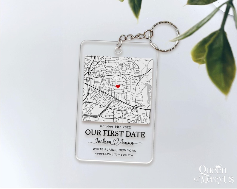 Our First Date Gift, Personalized Acrylic Map Keychain, Valentines Day ...