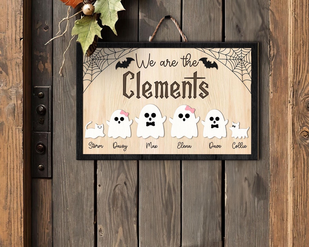 Family Halloween Door Sign, 3D Custom Halloween Sign, Family Ghost Sign ...