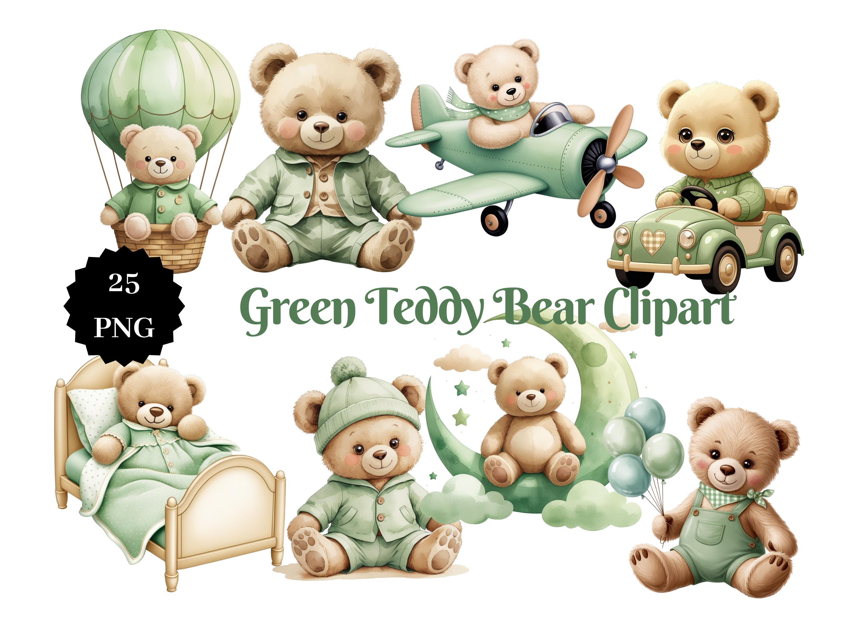 Green Teddy Bear Clipart: Pastel Nursery Art (PNG Digital Download) - Etsy