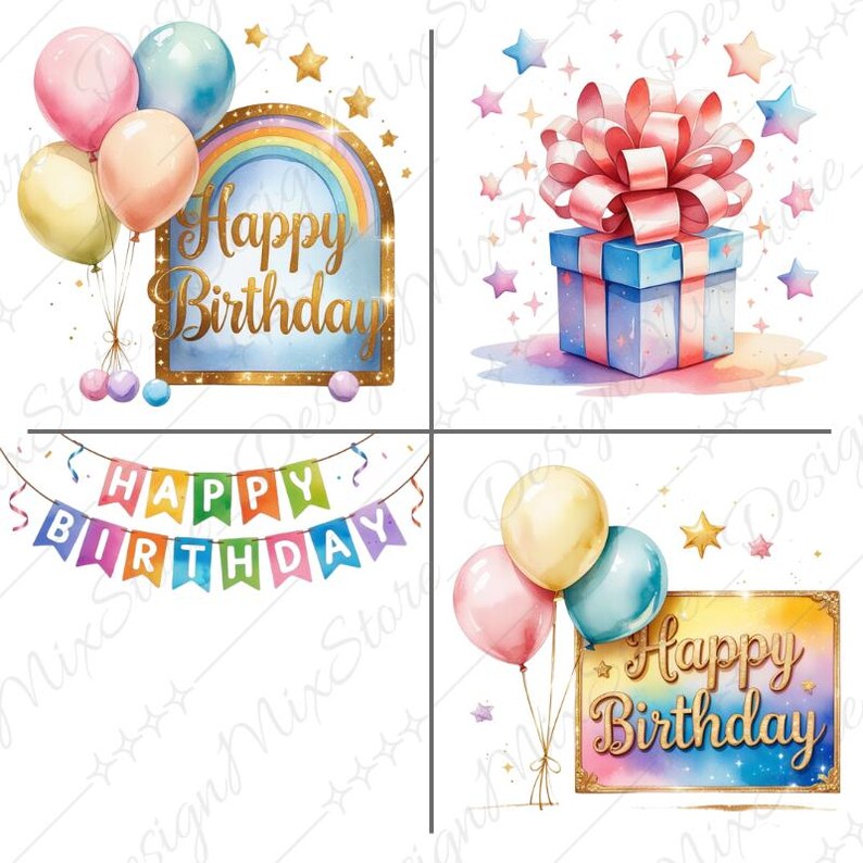 Pastel Birthday Clipart: Kids Party Illustrations (digital Download) - Etsy