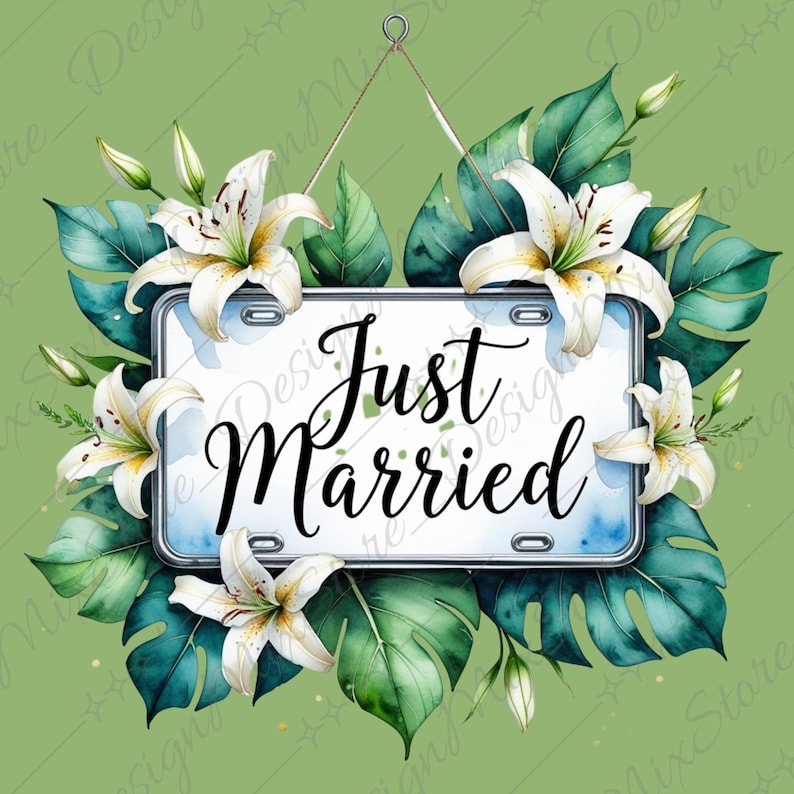 Watercolor Just Married Floral Sign: DIY Wedding Decor (digital ...