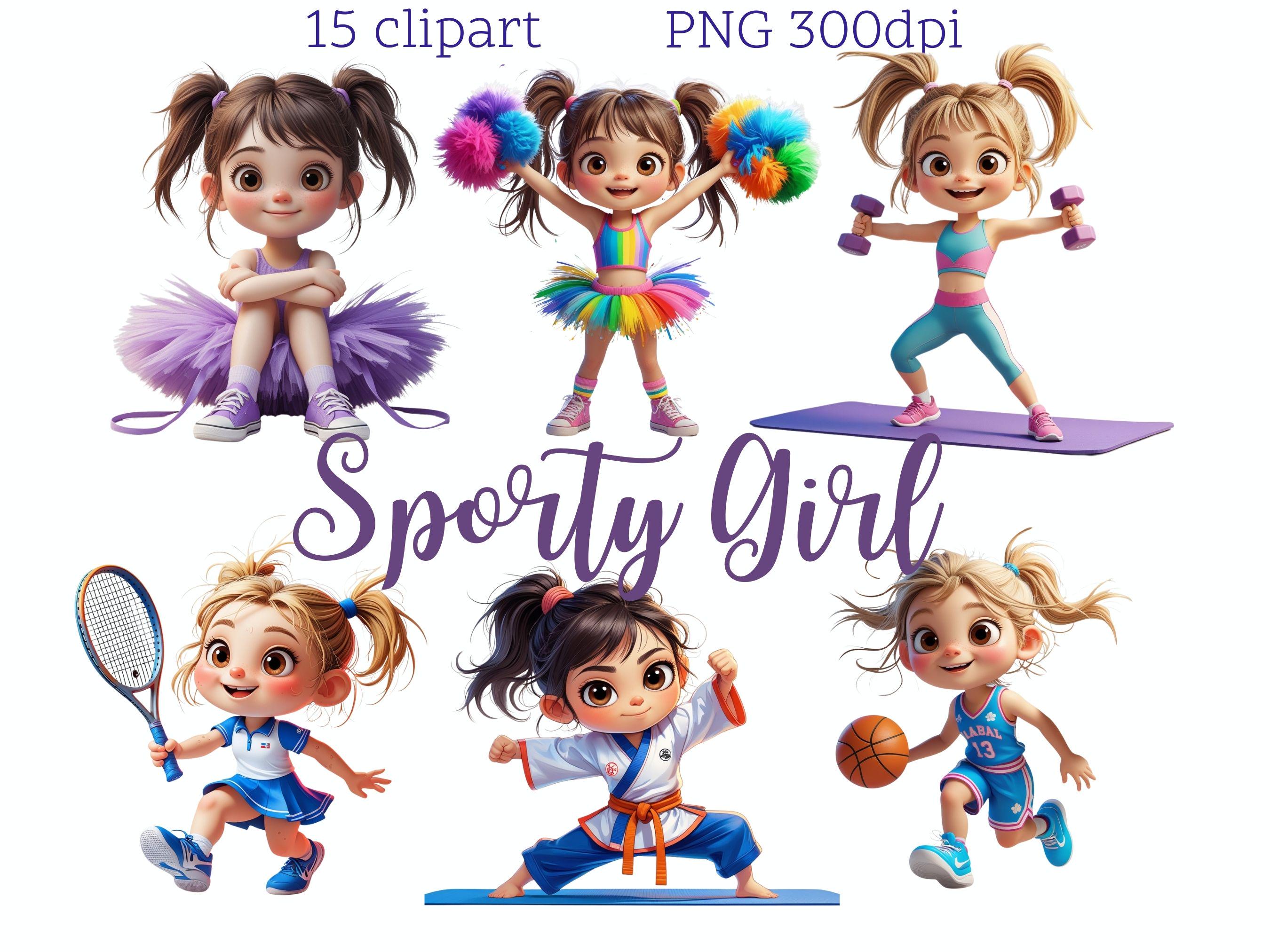 Sporty Girl Clipart: 3D Cartoon Active Kids PNG (digital Download) - Etsy