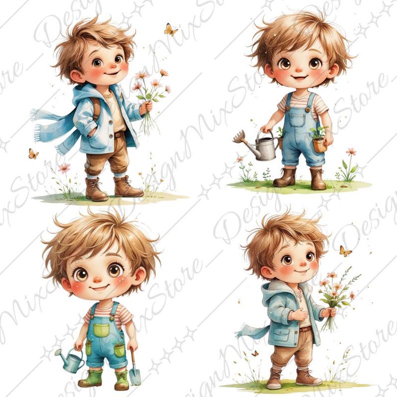 Watercolor Storybook Boy Clipart: Pastel Nursery Art (digital Download ...
